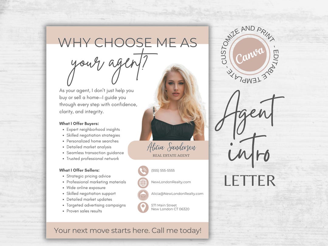 Real Estate Agent Introduction Letter Template for Canva | Realtor ...