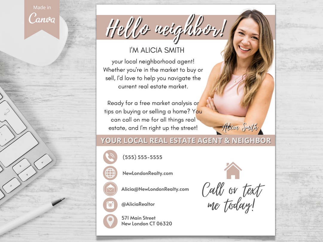 Hello Neighbor Real Estate Flyer Canva Real Estate Template - Etsy