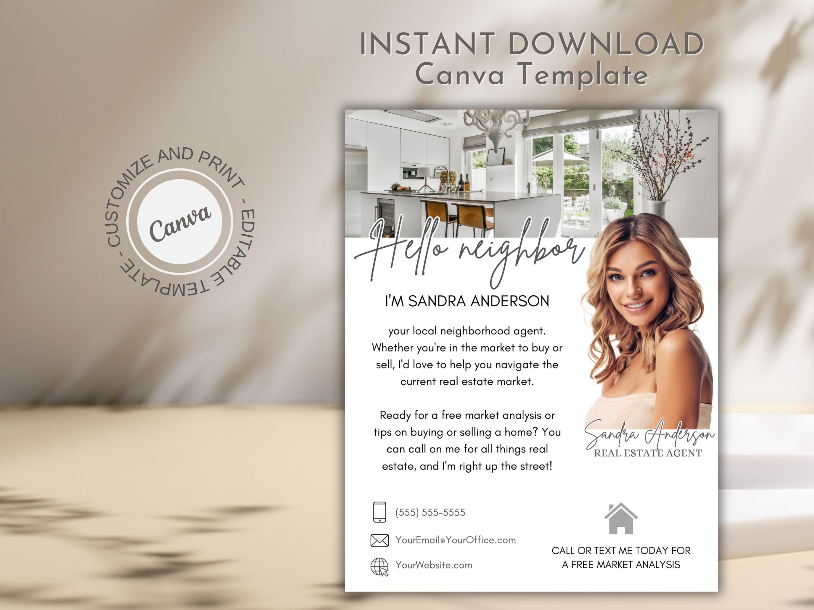 Hello Neighbor Real Estate Flyer: Editable Canva Template (digital ...