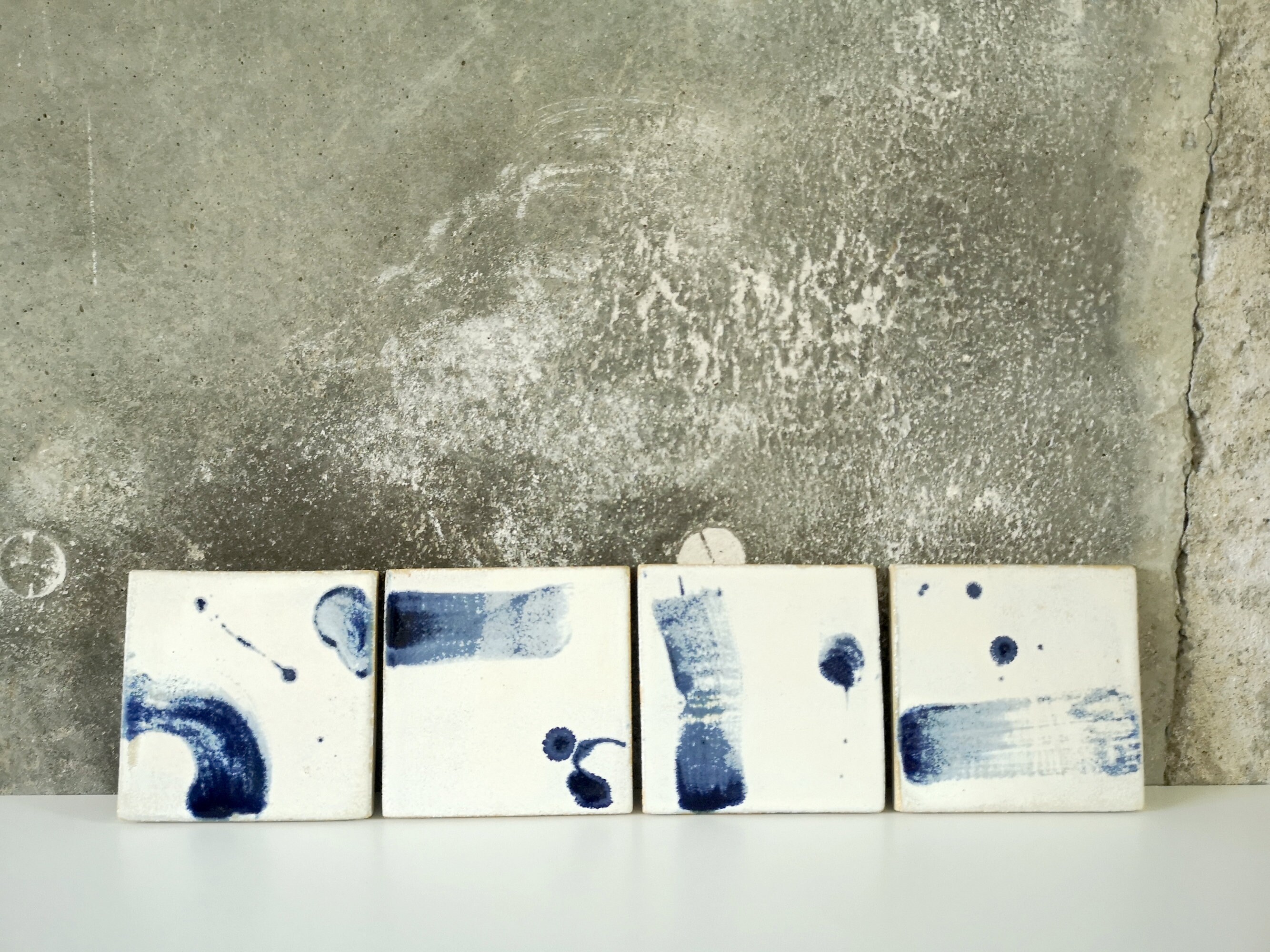 Japanese Style Wall Decor Tiles, Handmade White Floor Tiles, Set of 4 ...