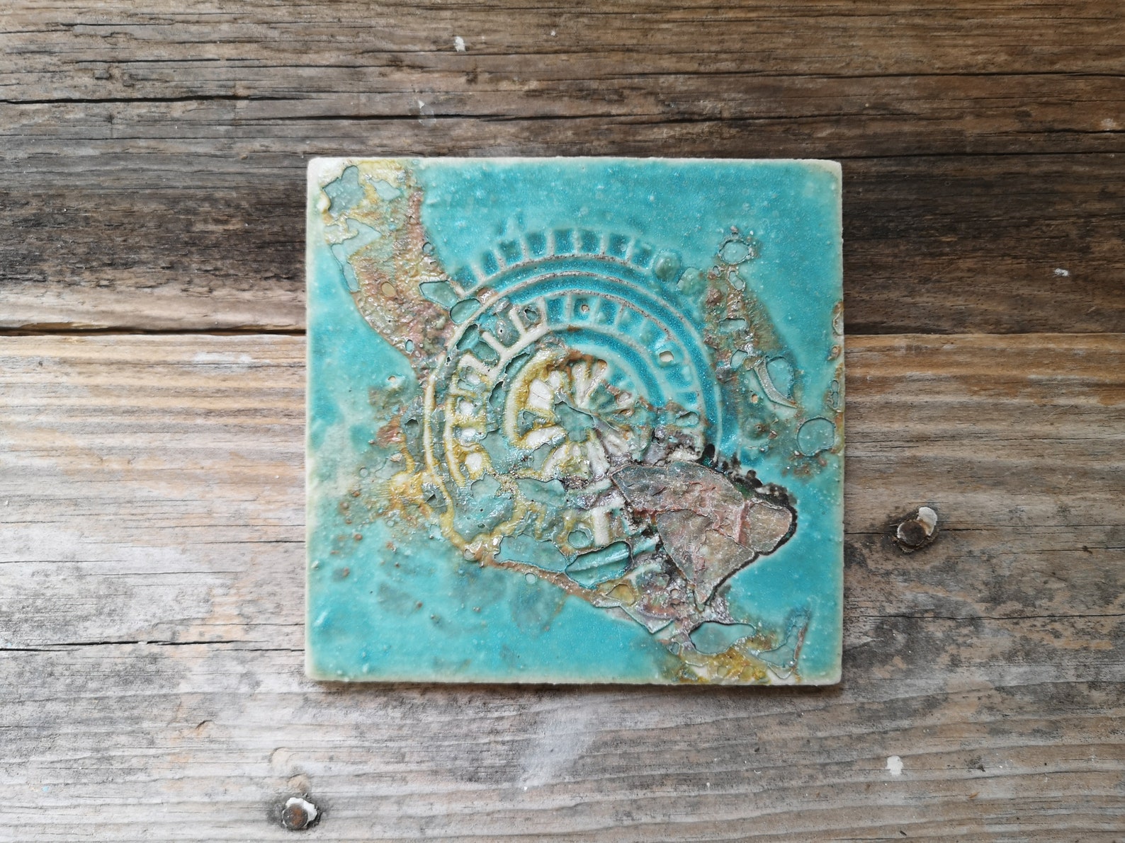 Handmade Ceramic Blue Kitchen Tile, Garden Wall Art Tile, Artisan Tile ...
