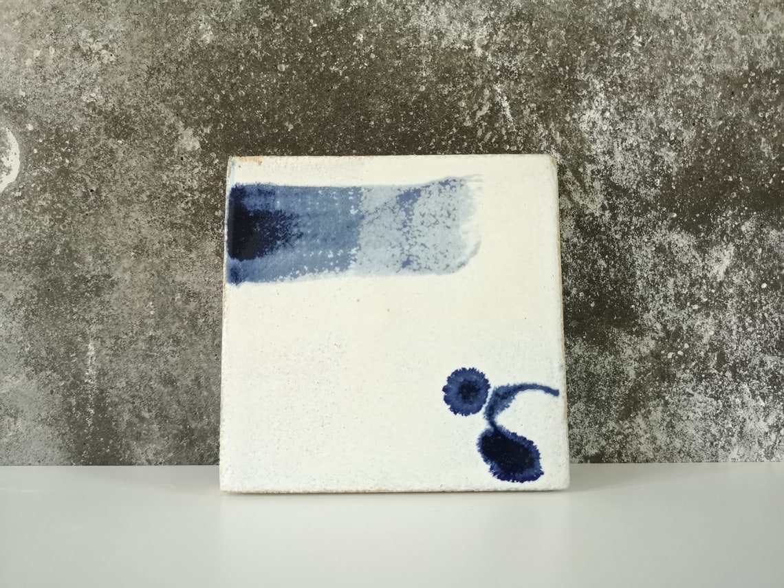 Japanese Style Wall Decor Tiles, Handmade White Floor Tiles, Set of 4 ...