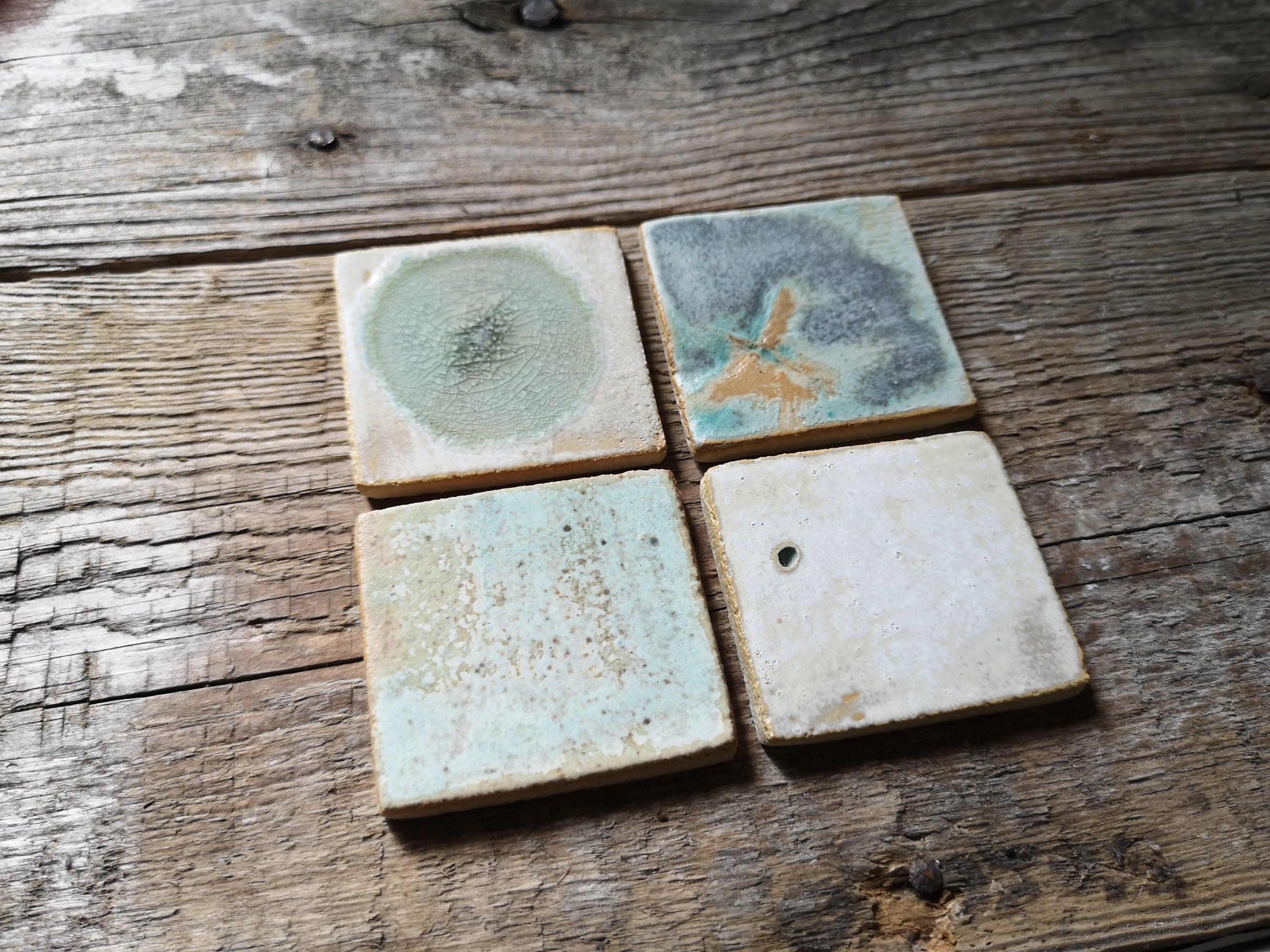 Set of 4 Ceramic Small Tiles, Mosaic Art Tile for Shower Wall ...
