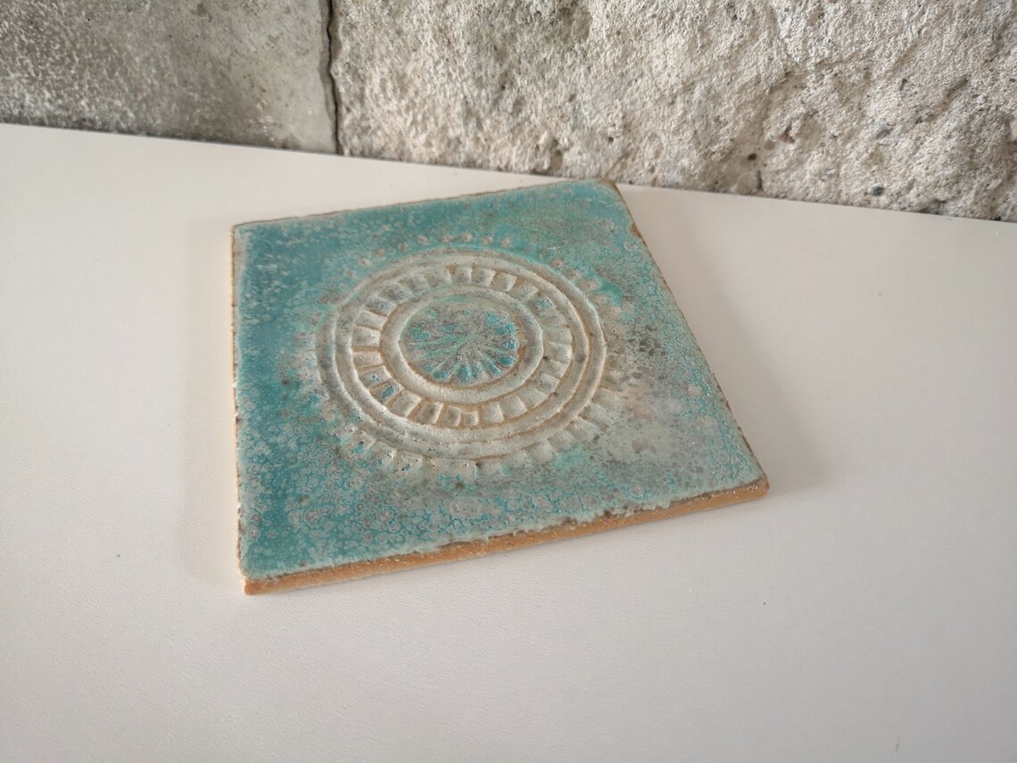 Handmade Fireplace Tile, Ceramic Turquoise Decorative Tile, Unique Tile ...