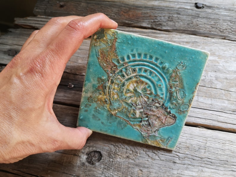 Handmade Ceramic Blue Kitchen Tile, Garden Wall Art Tile, Artisan Tile ...