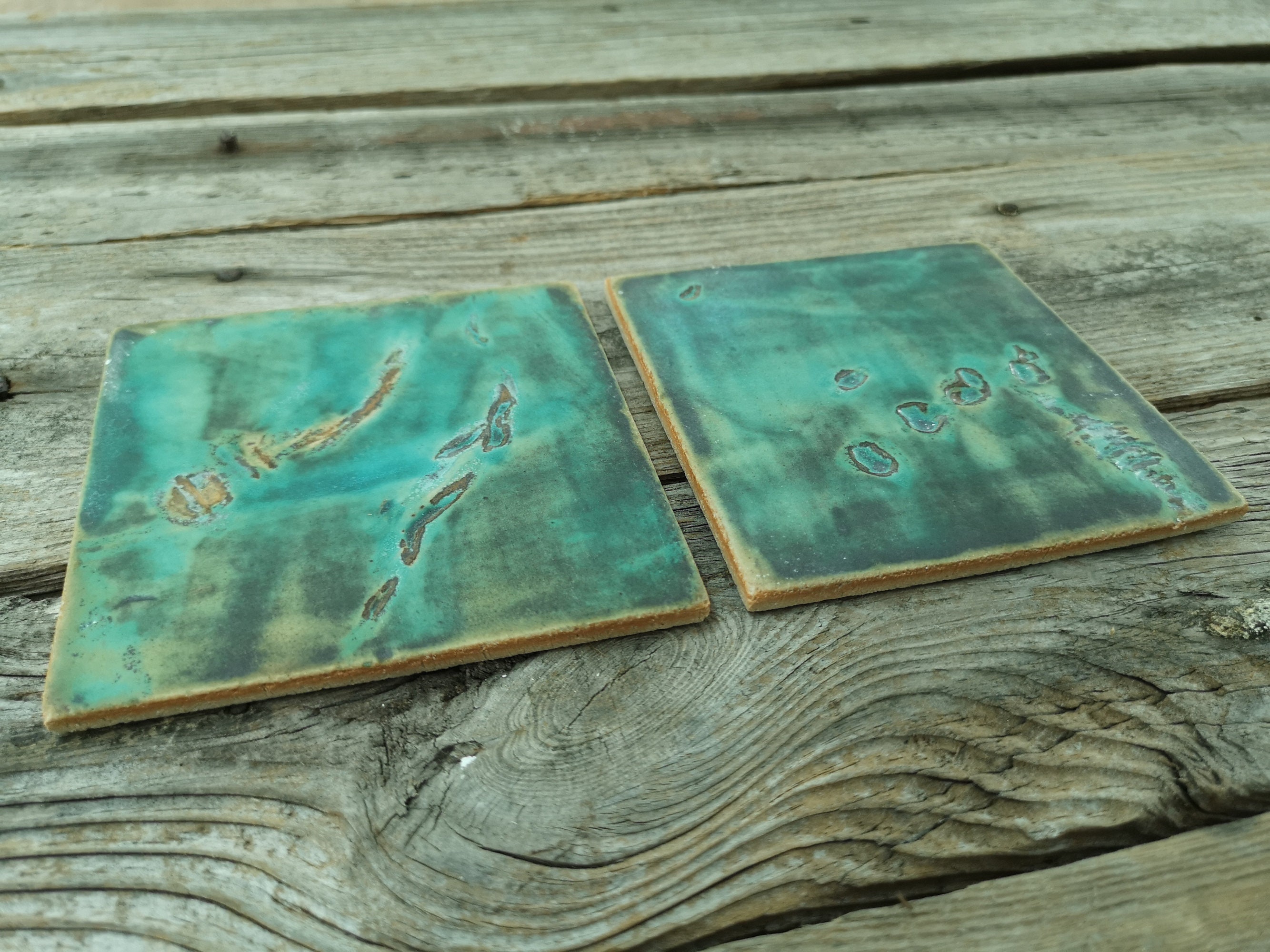 Handmade Turquoise Ceramic Tiles, Set of 2 Ceramic Tiles Art ...