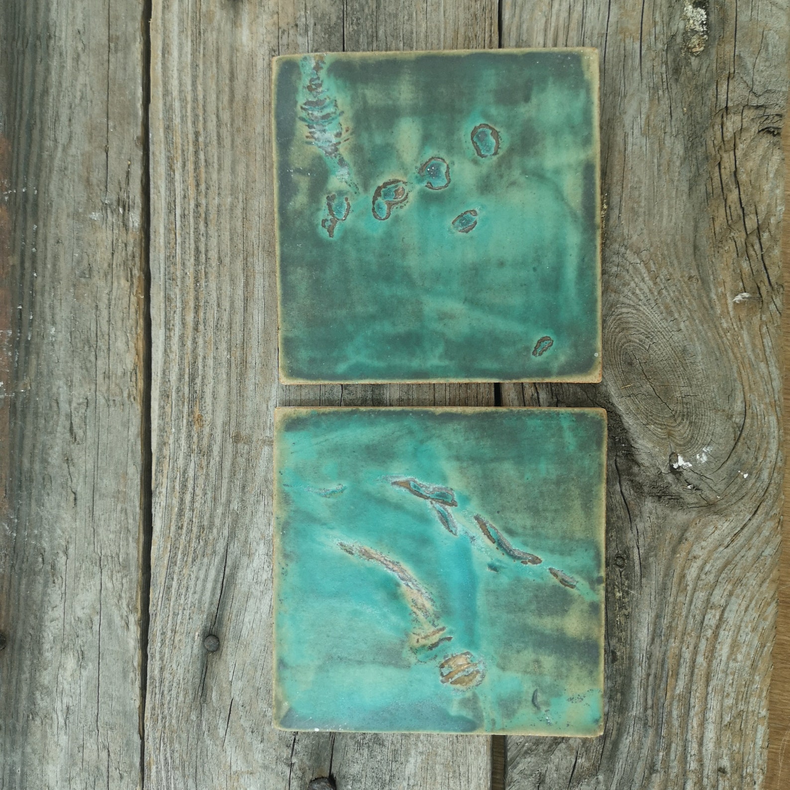 Handmade Turquoise Ceramic Tiles, Set of 2 Ceramic Tiles Art ...