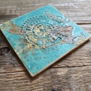 Handmade Ceramic Blue Kitchen Tile, Garden Wall Art Tile, Artisan Tile ...