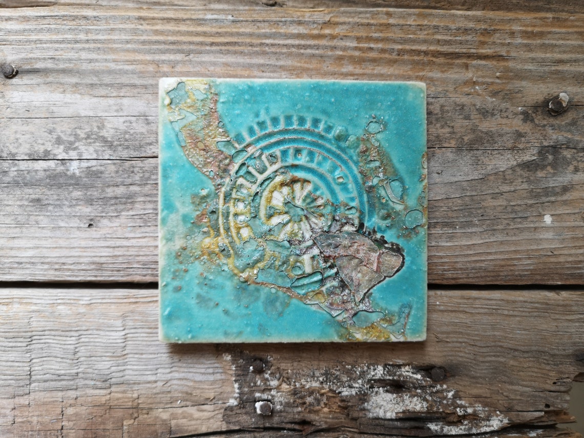 Handmade Ceramic Blue Kitchen Tile, Garden Wall Art Tile, Artisan Tile ...