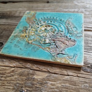 Handmade Ceramic Blue Kitchen Tile, Garden Wall Art Tile, Artisan Tile ...