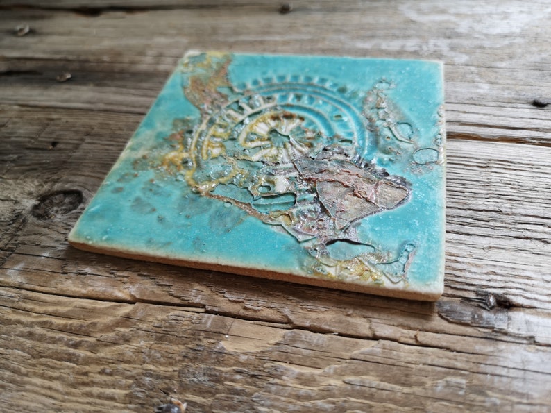 Handmade Ceramic Blue Kitchen Tile, Garden Wall Art Tile, Artisan Tile ...
