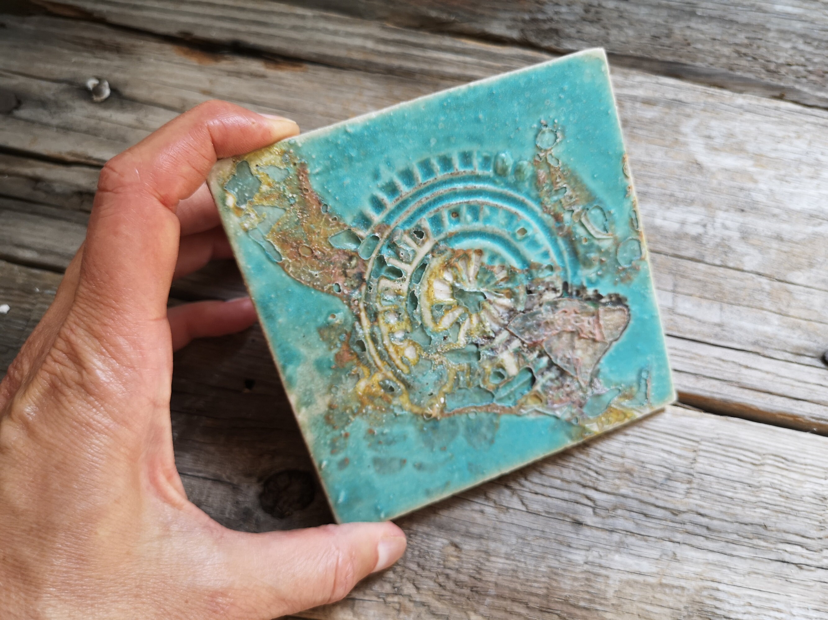 Handmade Ceramic Blue Kitchen Tile, Garden Wall Art Tile, Artisan Tile ...