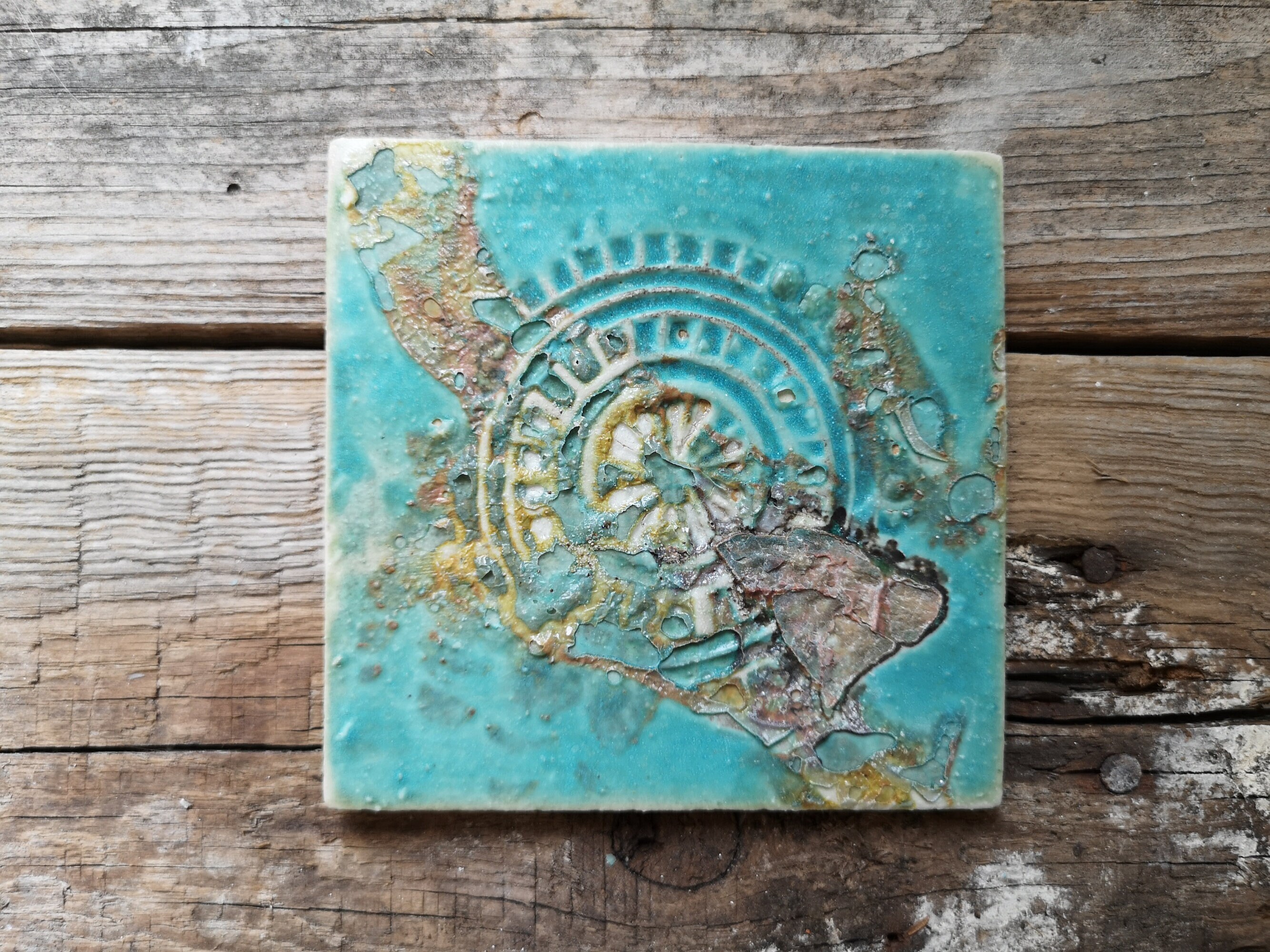 Handmade Ceramic Blue Kitchen Tile, Garden Wall Art Tile, Artisan Tile ...