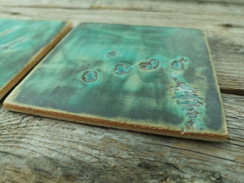 Handmade Turquoise Ceramic Tiles, Set of 2 Ceramic Tiles Art ...