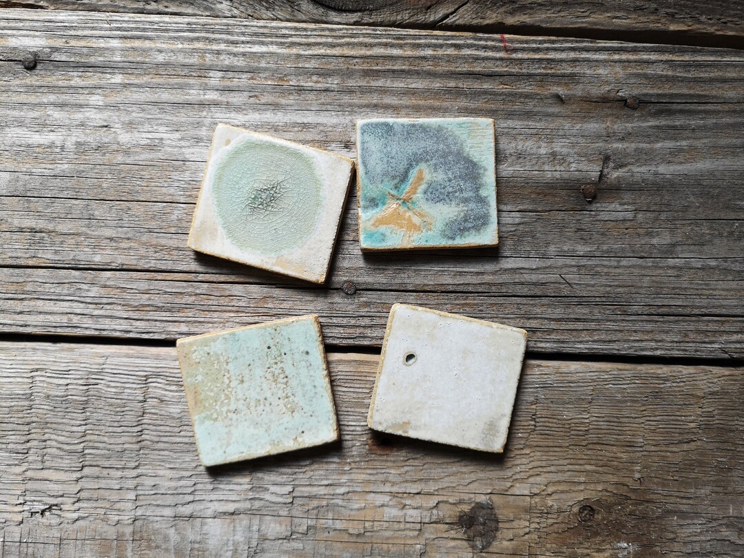 Set of 4 Ceramic Small Tiles, Mosaic Art Tile for Shower Wall ...