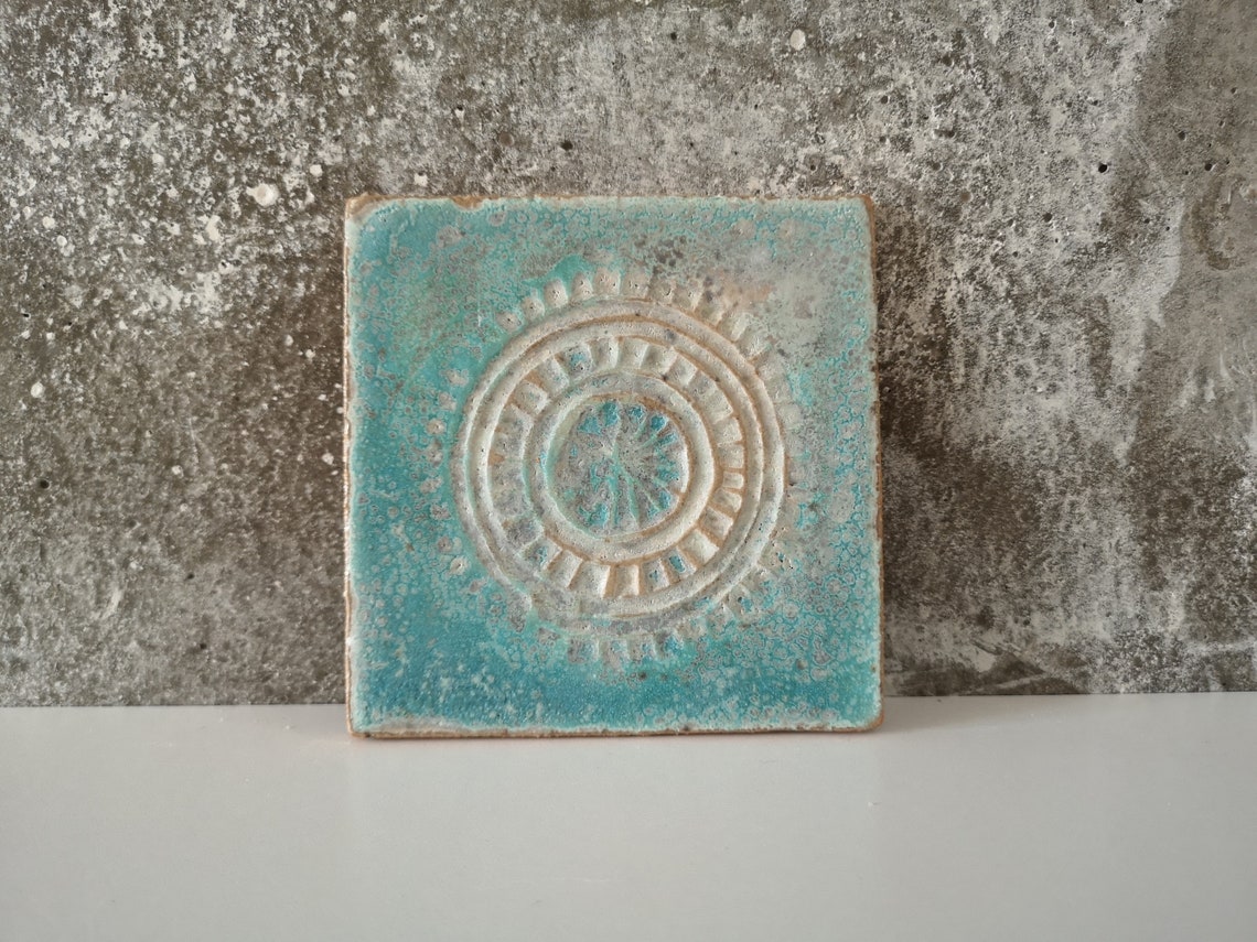 Handmade Fireplace Tile, Ceramic Turquoise Decorative Tile, Unique Tile ...