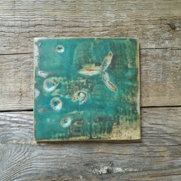 Handmade Turquoise Ceramic Tiles, Set of 2 Ceramic Tiles Art ...