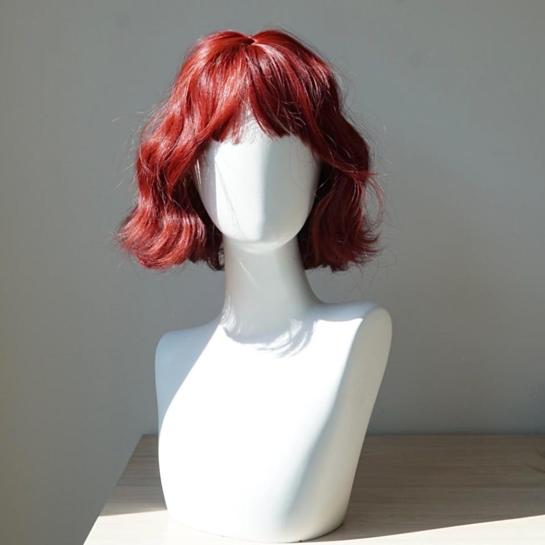 Ruby Curl Short Wavy Bob Wig With Bangs | Natural-looking Red Synthetic ...