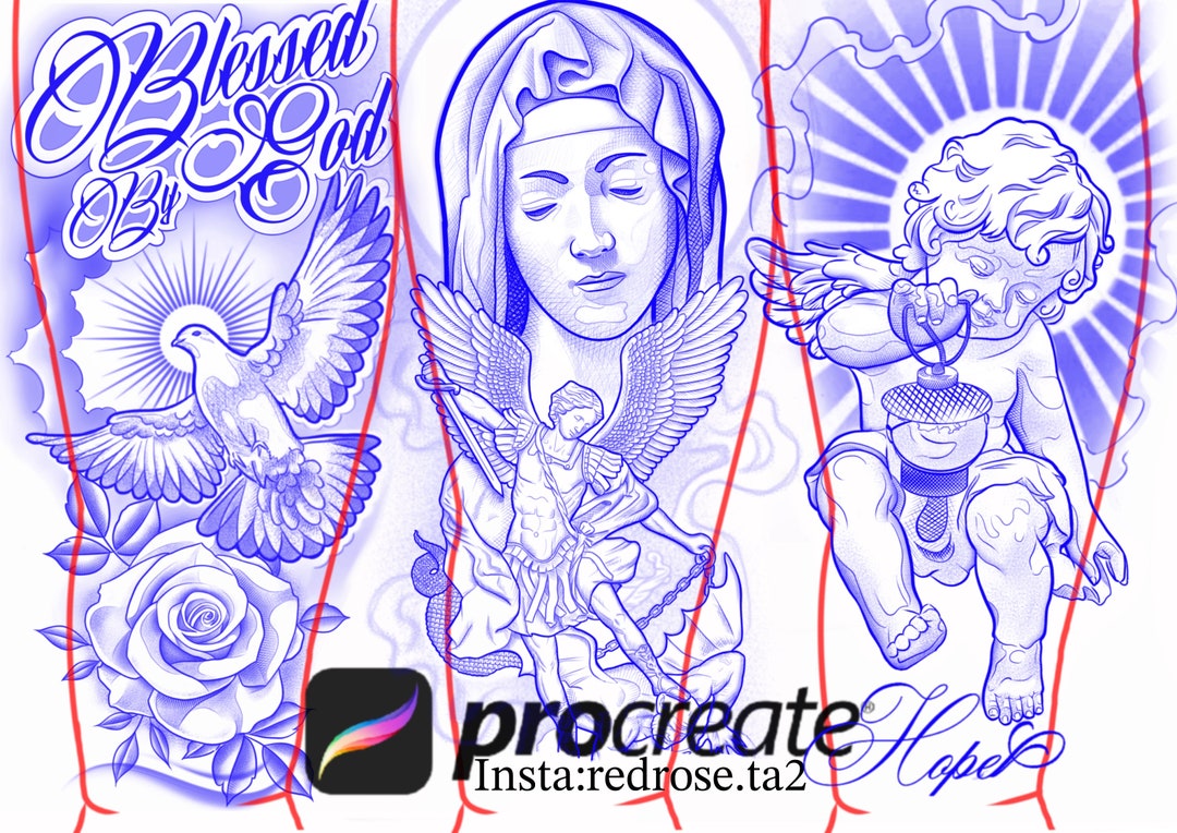 Heavenly Tattoo Sleeve Design Stamps: Procreate Tattoo Brush (digital ...