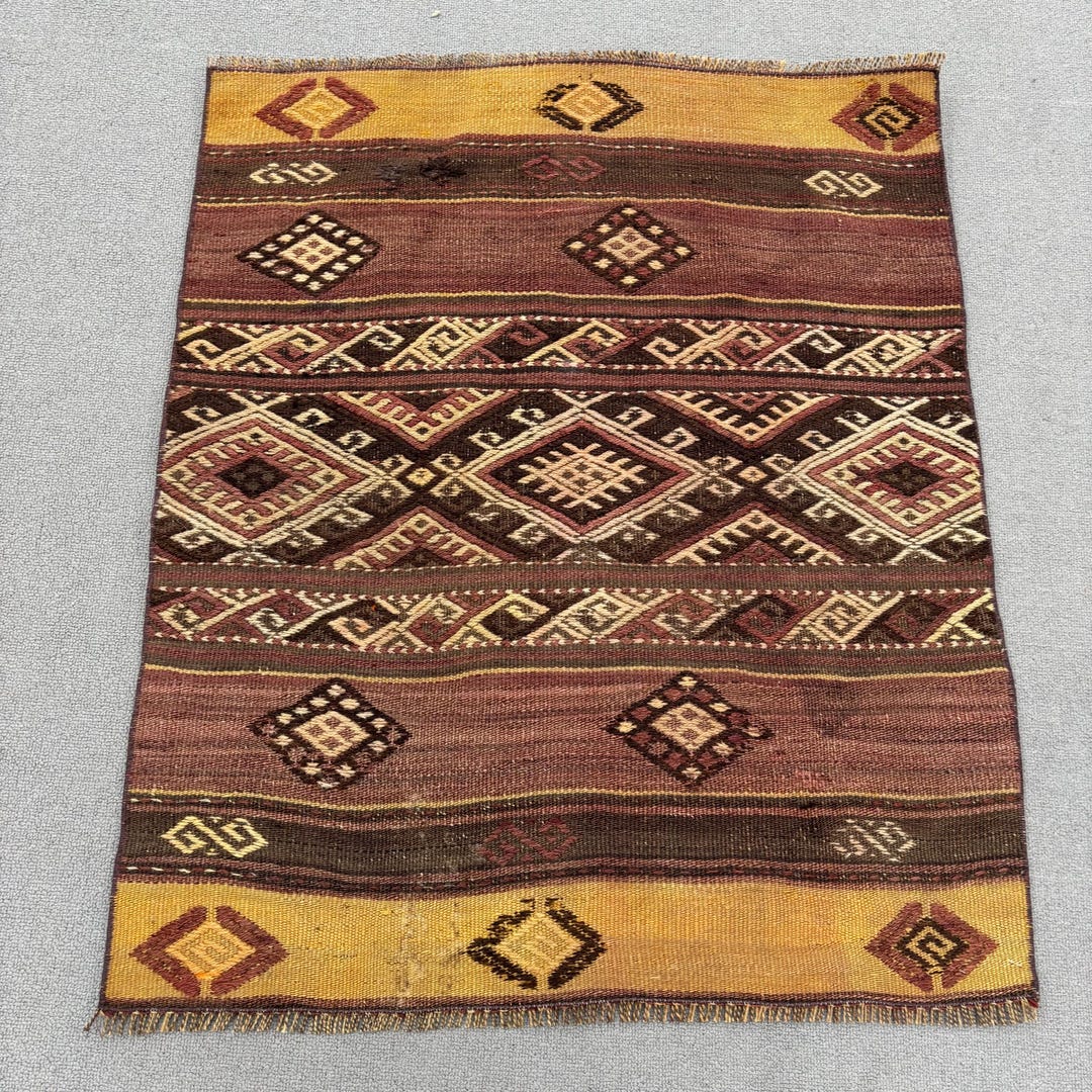 Turkish Kilim, Small Kilim, Vintage Patterned Kilim, Anatolian Kilim ...