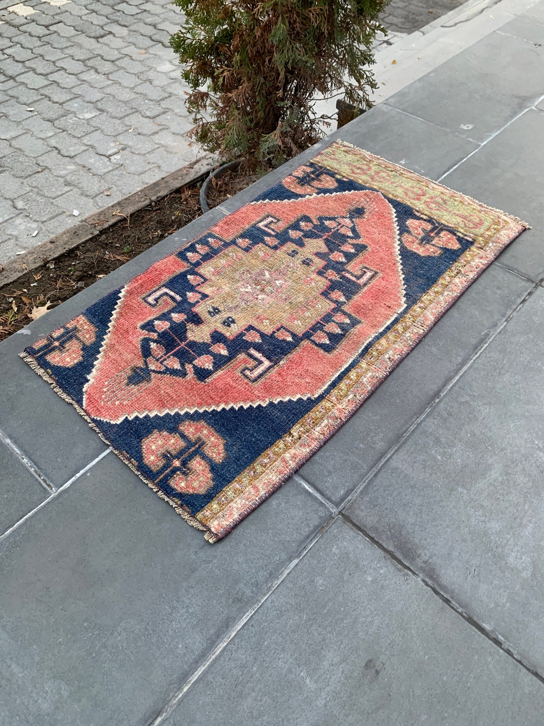 Antique Small Rug, Neutral Blue Rug, Small Rug, Turkish Small Rug ...