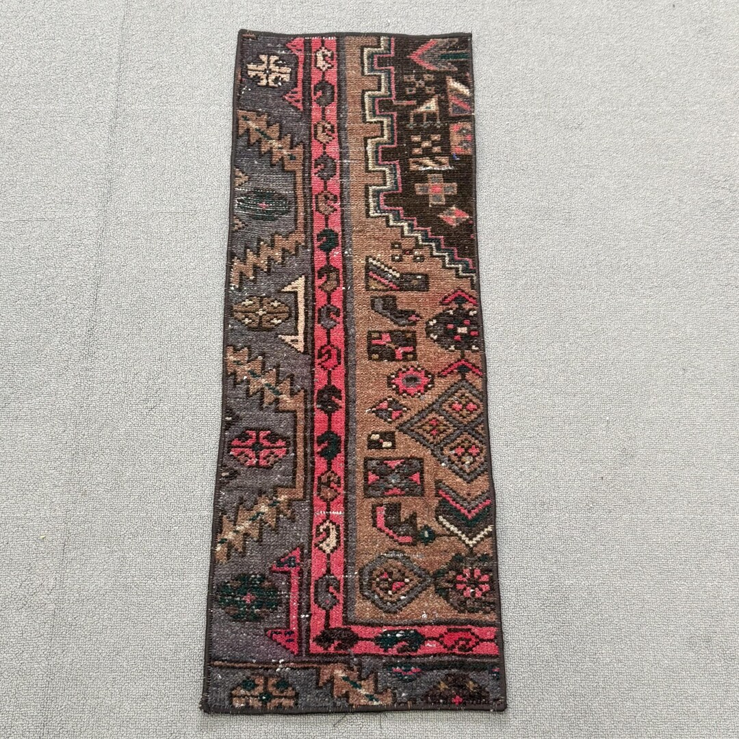 Turkish Vintage Small Rug 1x2.9 Ft, Brown Red Ikat Wool Rug - Etsy