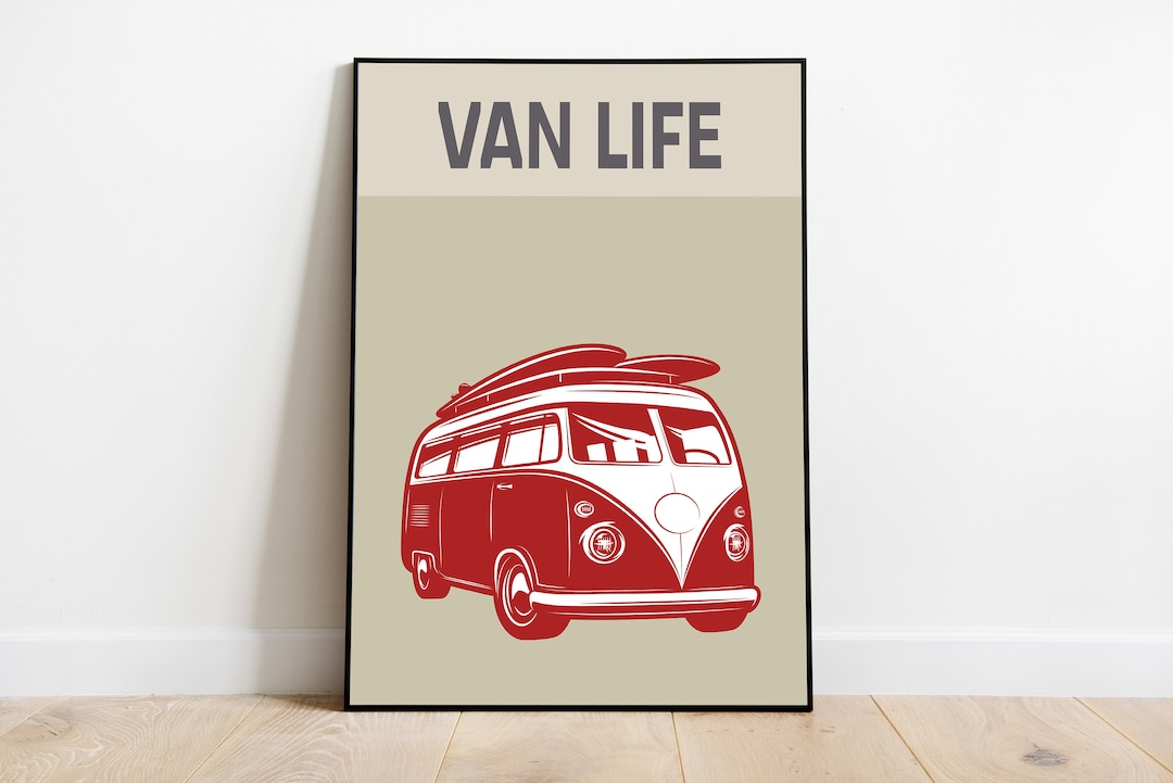 Van Life Poster, Retro VW Campervan Print With Surfboards, Adventure ...