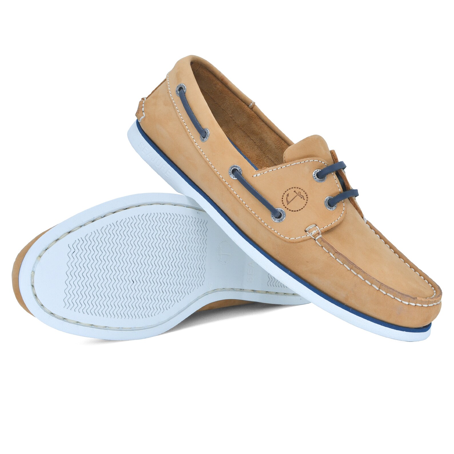 Men’s Boat Shoes Seajure Cofete Camel and Navy Blue Nubuck Leather - Etsy