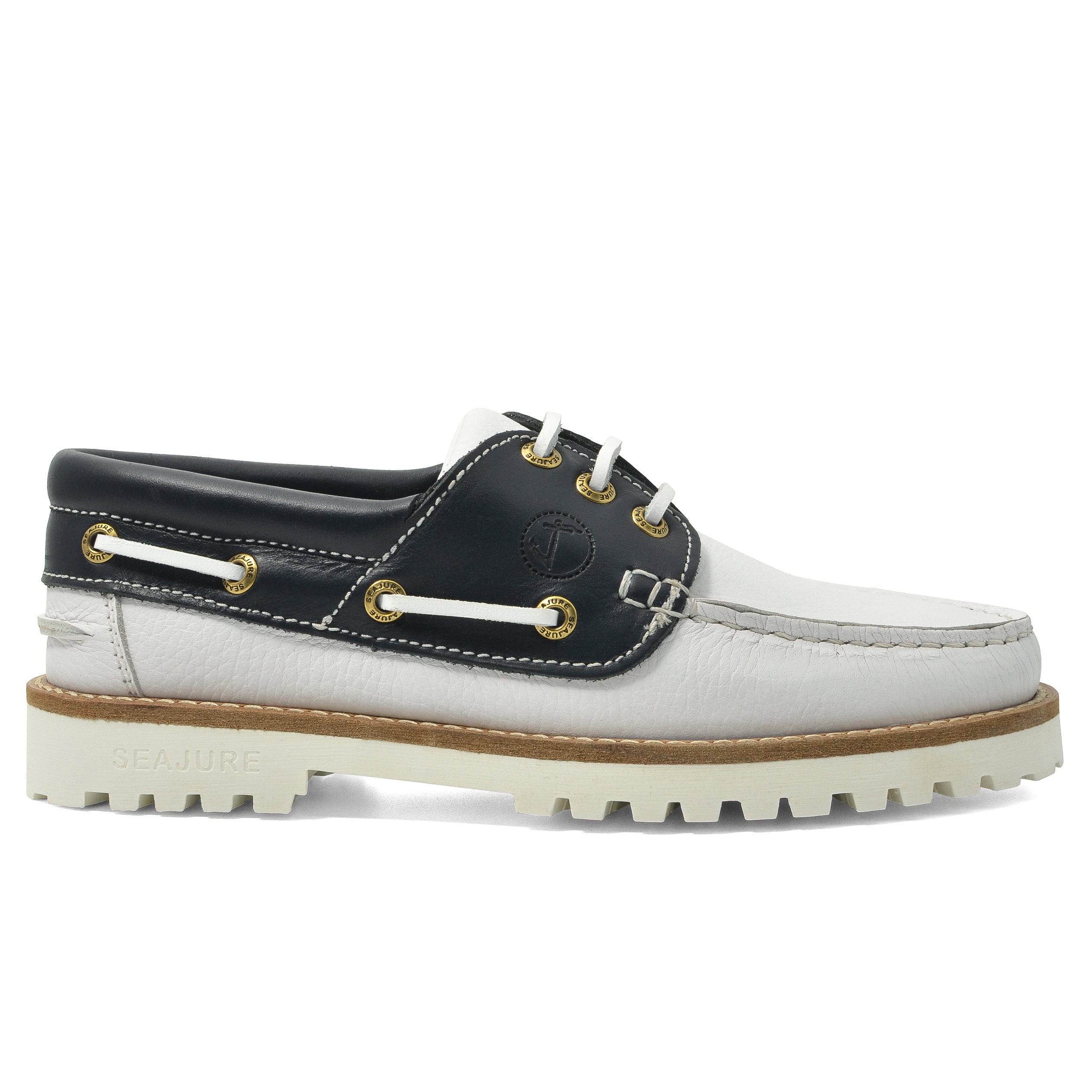 Women’s Boat Shoes Seajure Zagare White and Navy Blue Leather - Etsy
