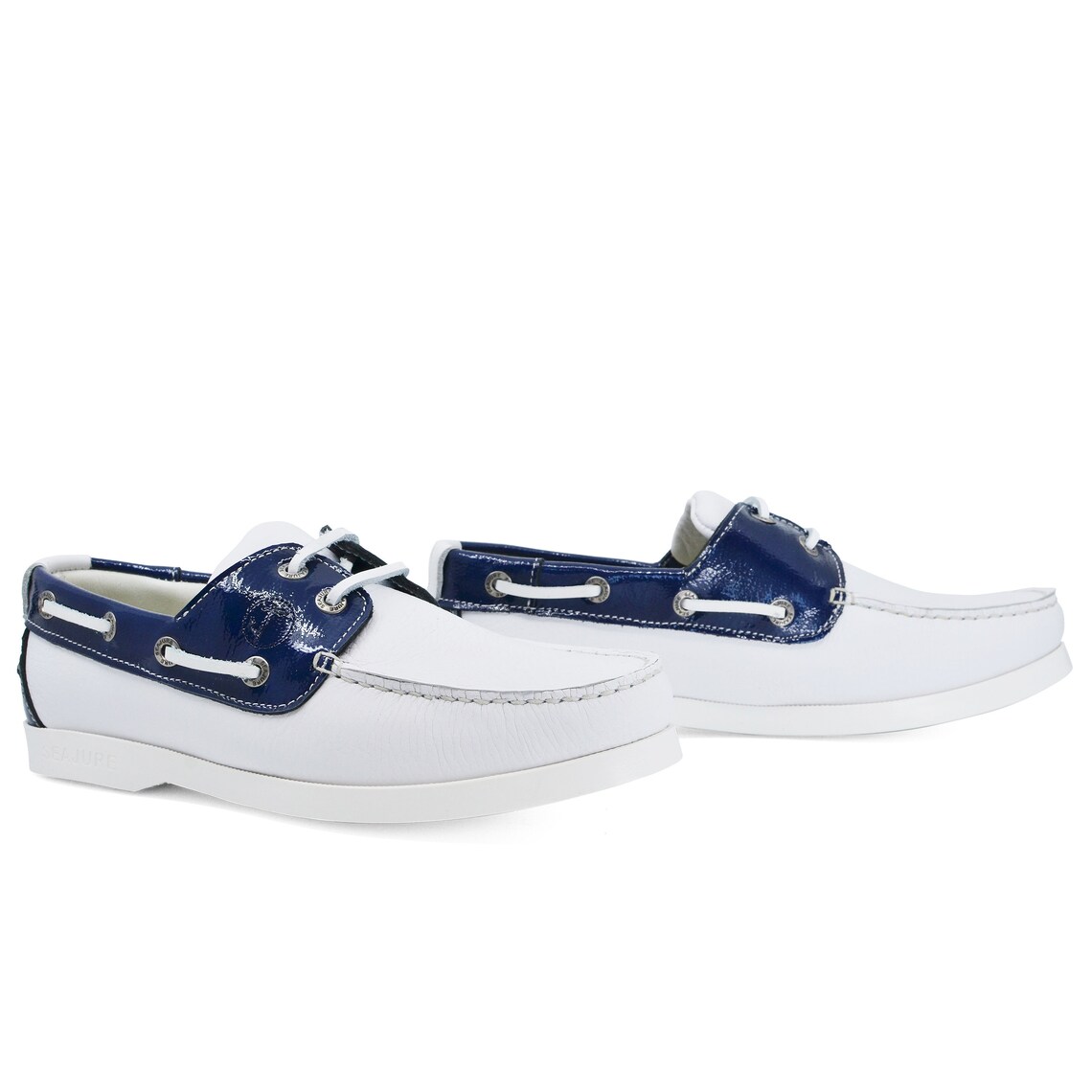 Women’s Boat Shoes Seajure Ffryes Leather Navy Blue and White - Etsy