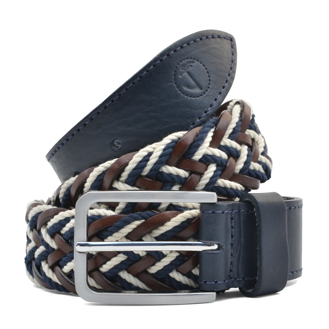 Men’s Seajure Braided Nautical Rope and Leather Belt Navy, Brown and ...