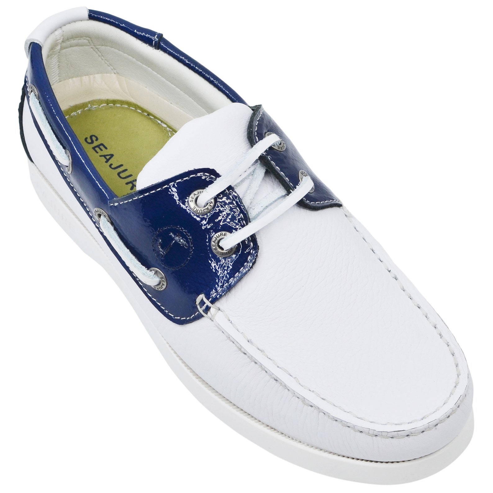 Women’s Boat Shoes Seajure Ffryes Leather Navy Blue and White - Etsy