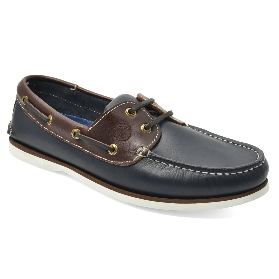 Men’s Boat Shoes Seajure Gonone Navy Blue and Brown Leather - Etsy