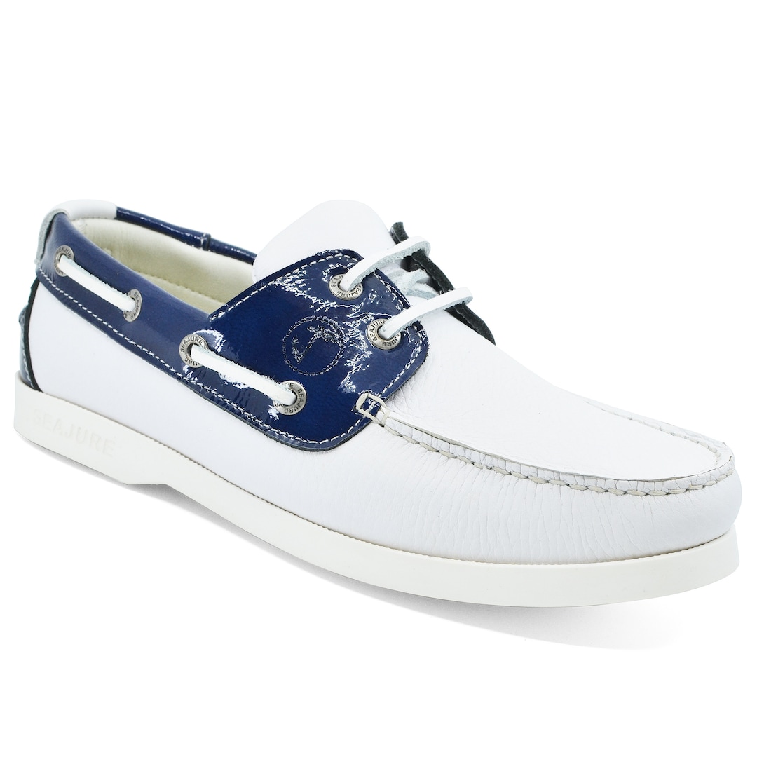 Women’s Boat Shoes Seajure Ffryes Leather Navy Blue and White - Etsy