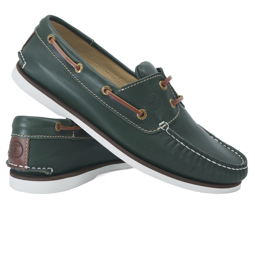 Men’s Boat Shoes Seajure Fakarava Green Leather - Etsy