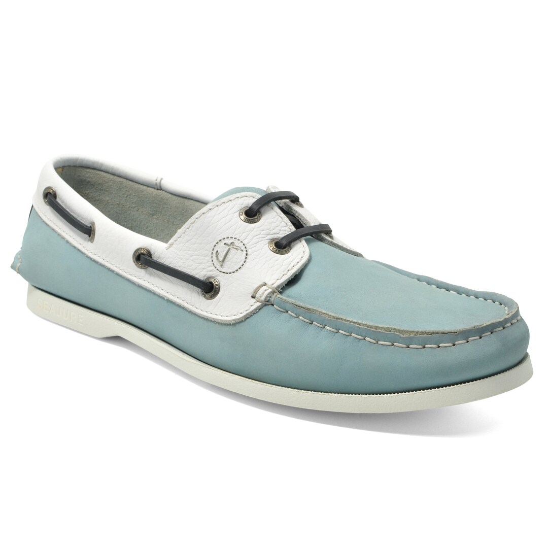 Men’s Boat Shoes Seajure Siquijor Light Blue and White Nubuck and ...