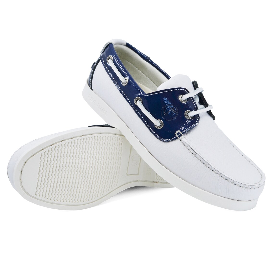 Women’s Boat Shoes Seajure Ffryes Leather Navy Blue and White - Etsy