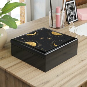 Celestial Moon Phase Jewelry Box, Zodiac Box. Sun Sign Accent Keepsake ...