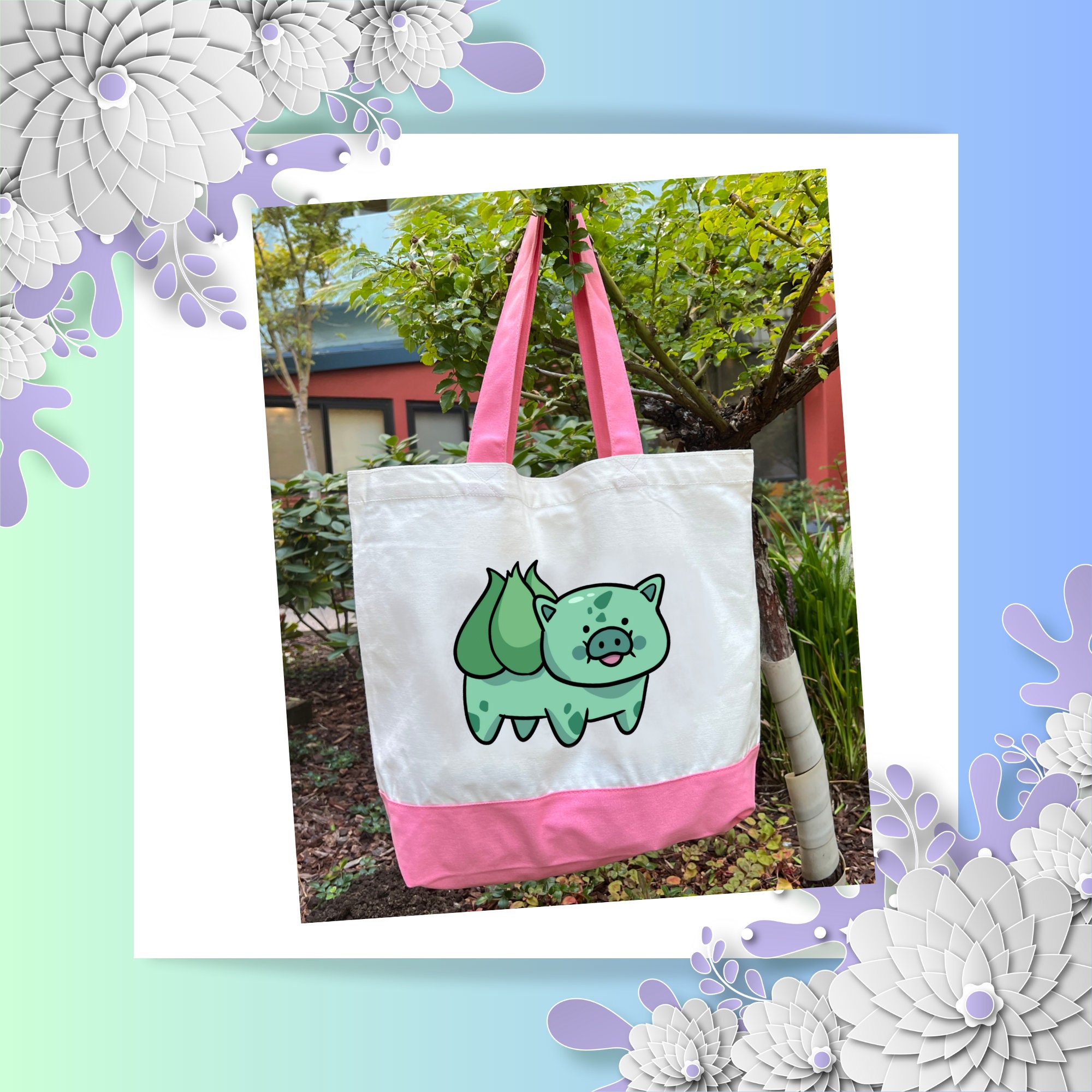 Snoey and Nixie Tote Bag Pokemon Theme Bulbasaur Pig - Etsy