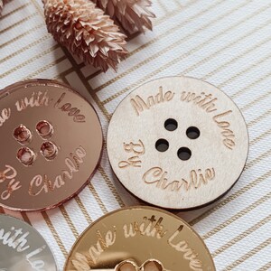 Personalised Button Tag for Crafters, Made With Love Engraved Wood ...