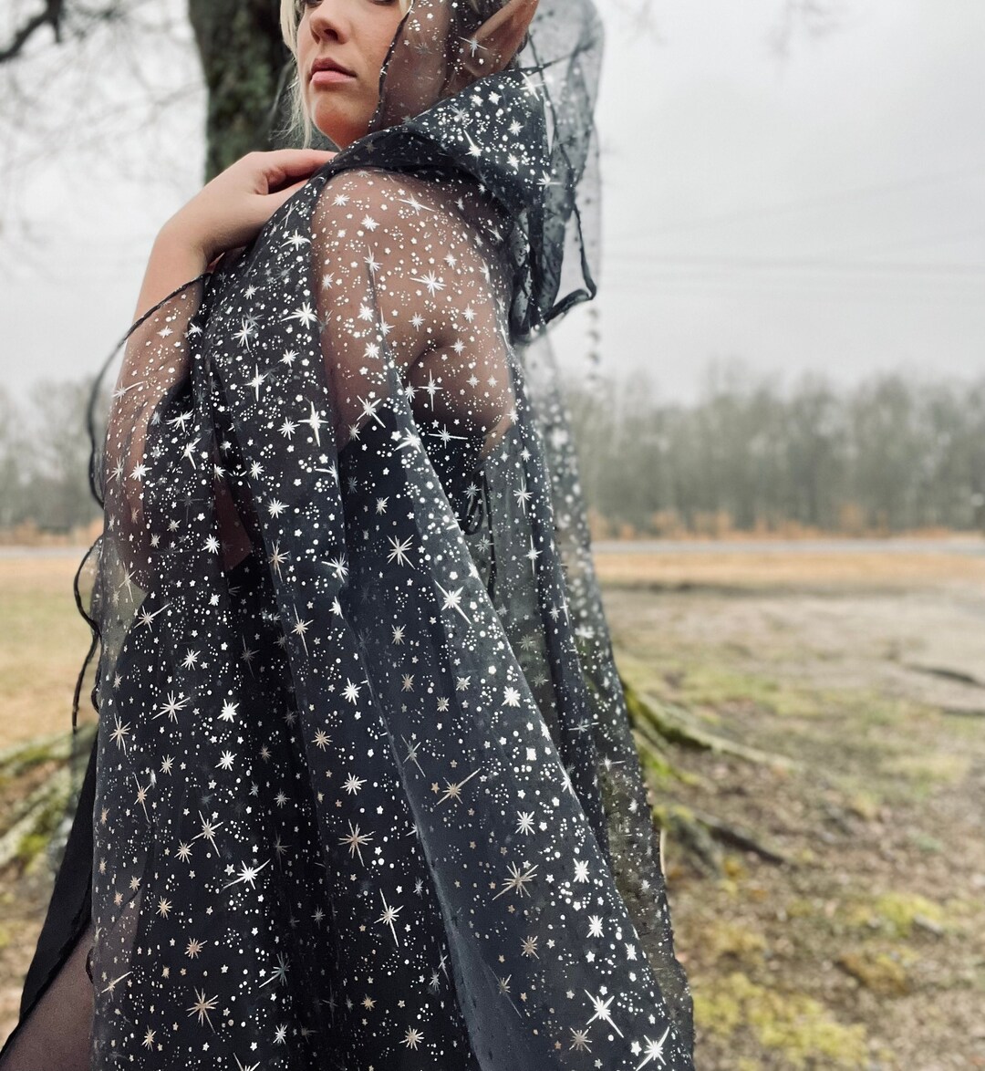 Hooded Organza Star Cloak, 20 Train, Wedding, Fairy, Elf, Princess ...