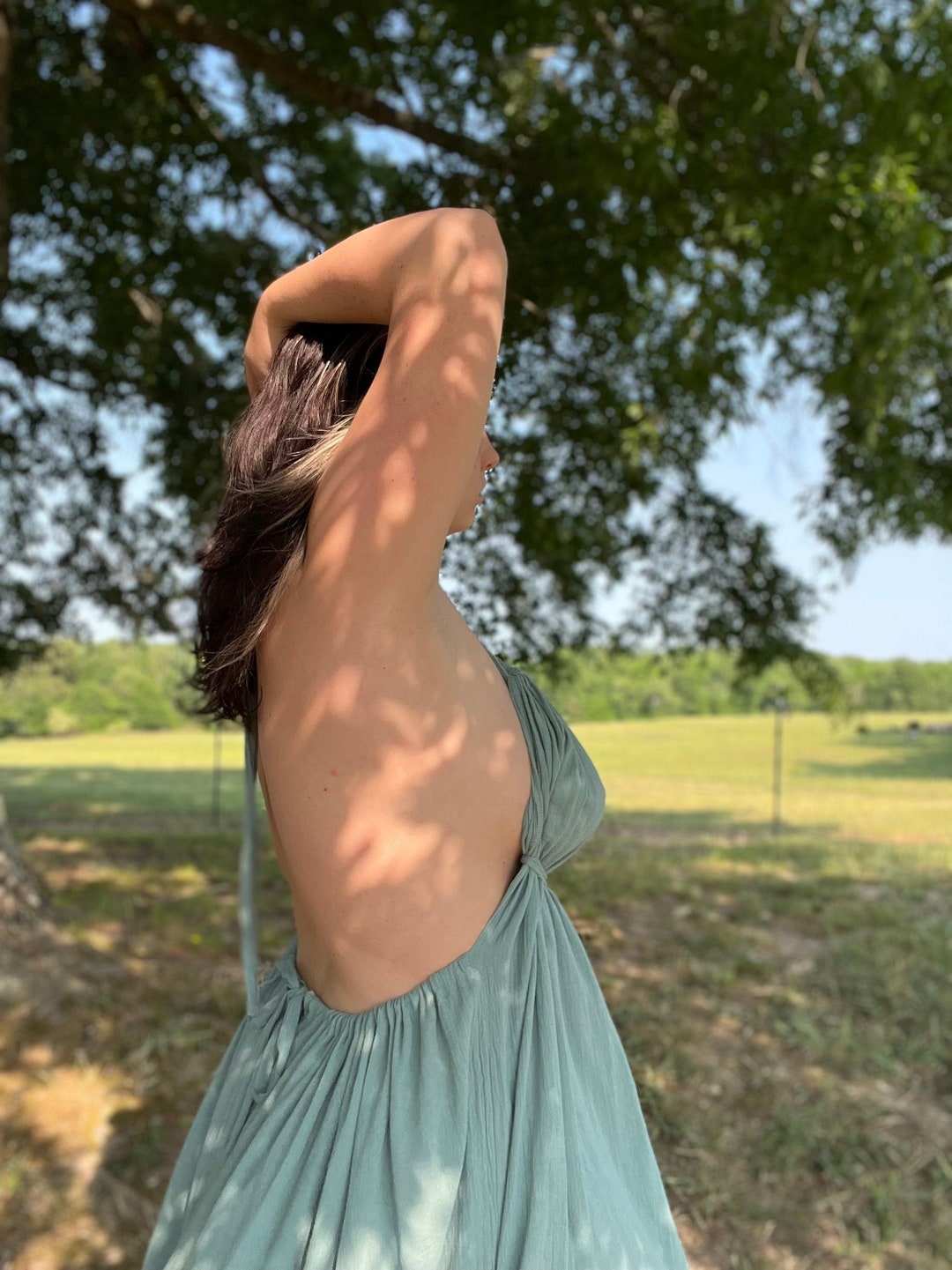 Gauze Backless Dress. Boho/viking/shift/hippie/goddess/witch/pirate/ren Fair Adjustable Straps ...