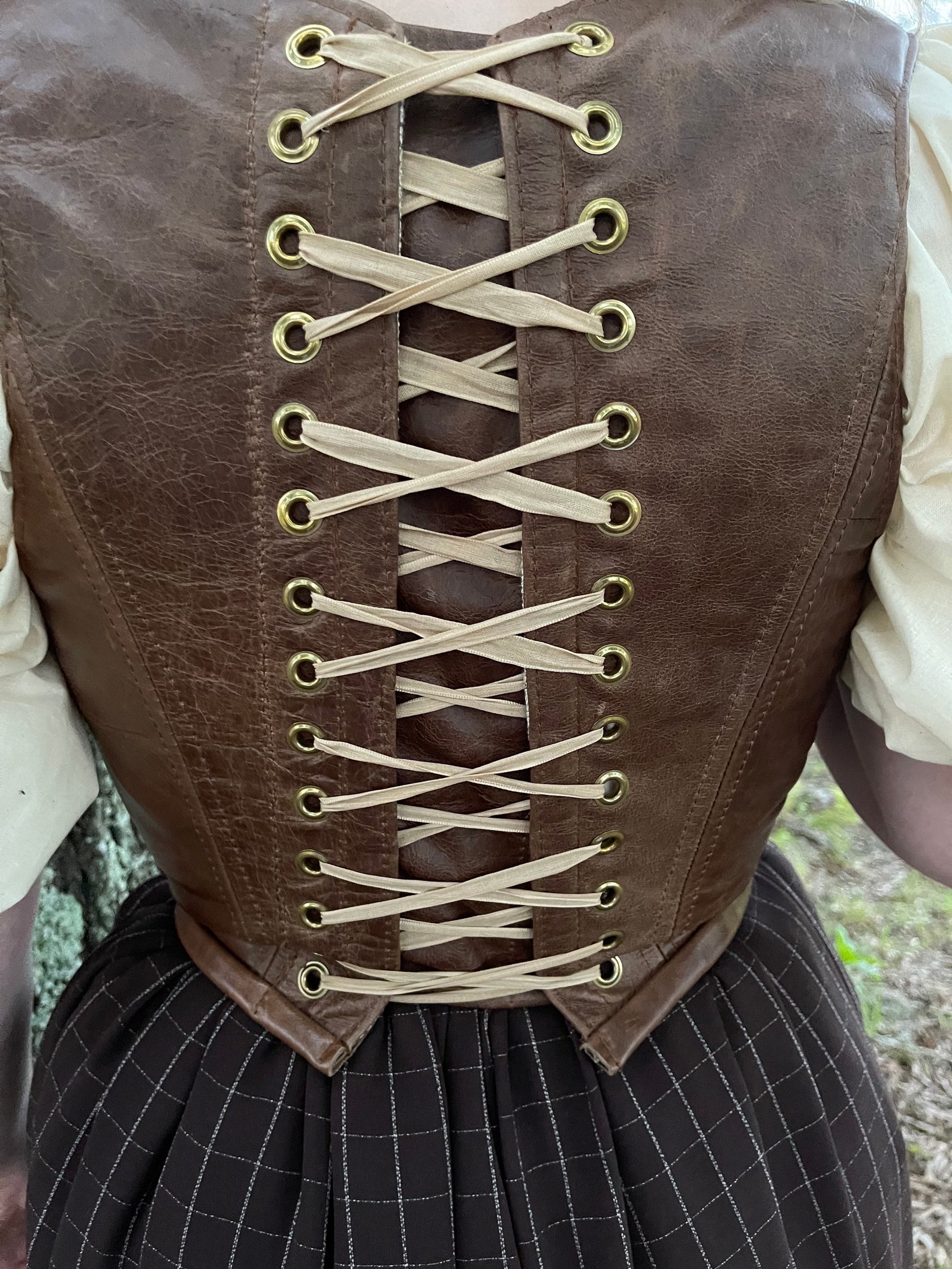 LEATHER Short Waisted Corset Lacing in Front Back and - Etsy
