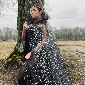 Hooded Organza Star Cloak, 20 Train, Wedding, Fairy, Elf, Princess ...