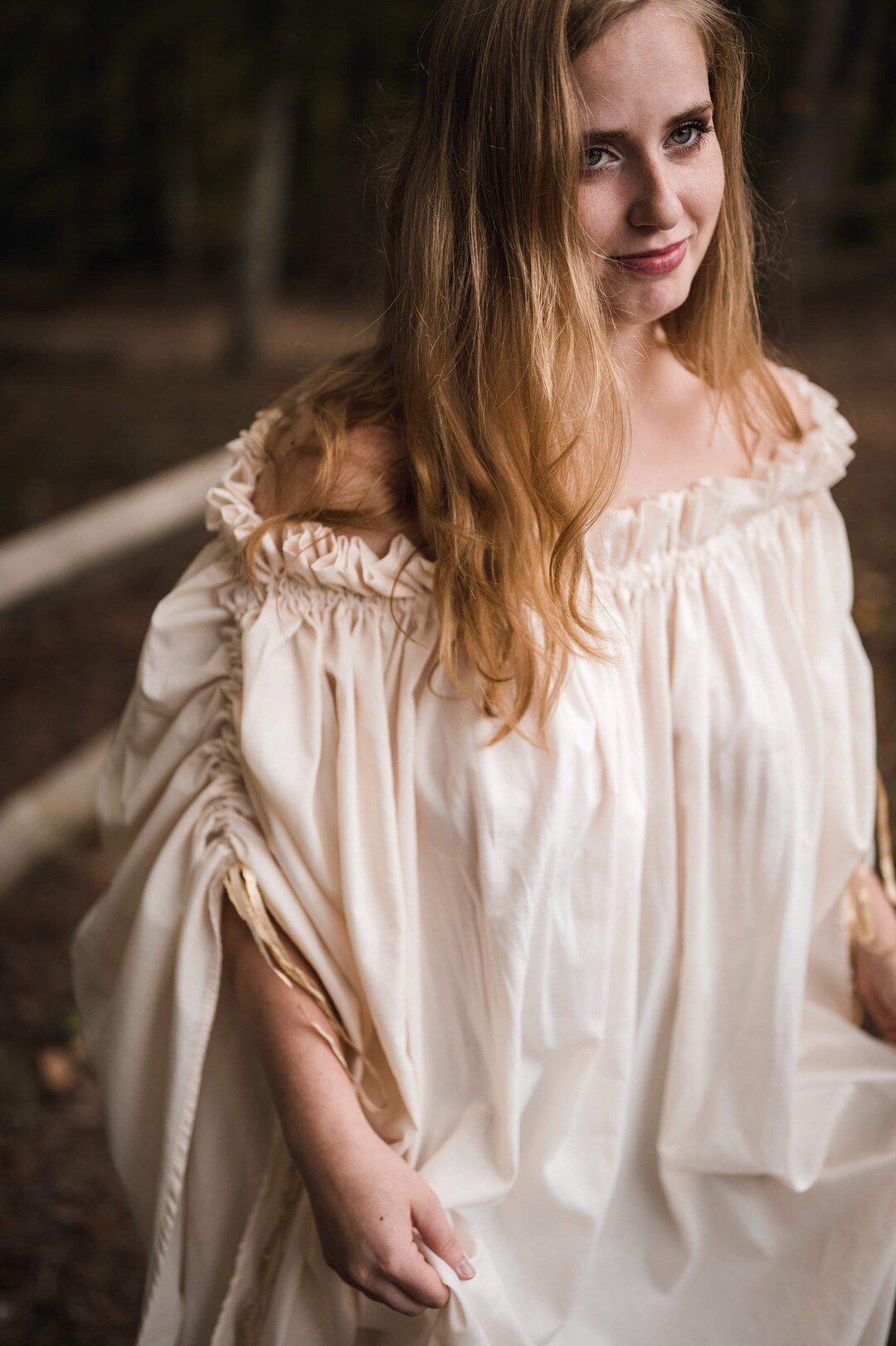 Ankle Length Chemise With Ruffle Edge Top and Gathering Angel Sleeves ...