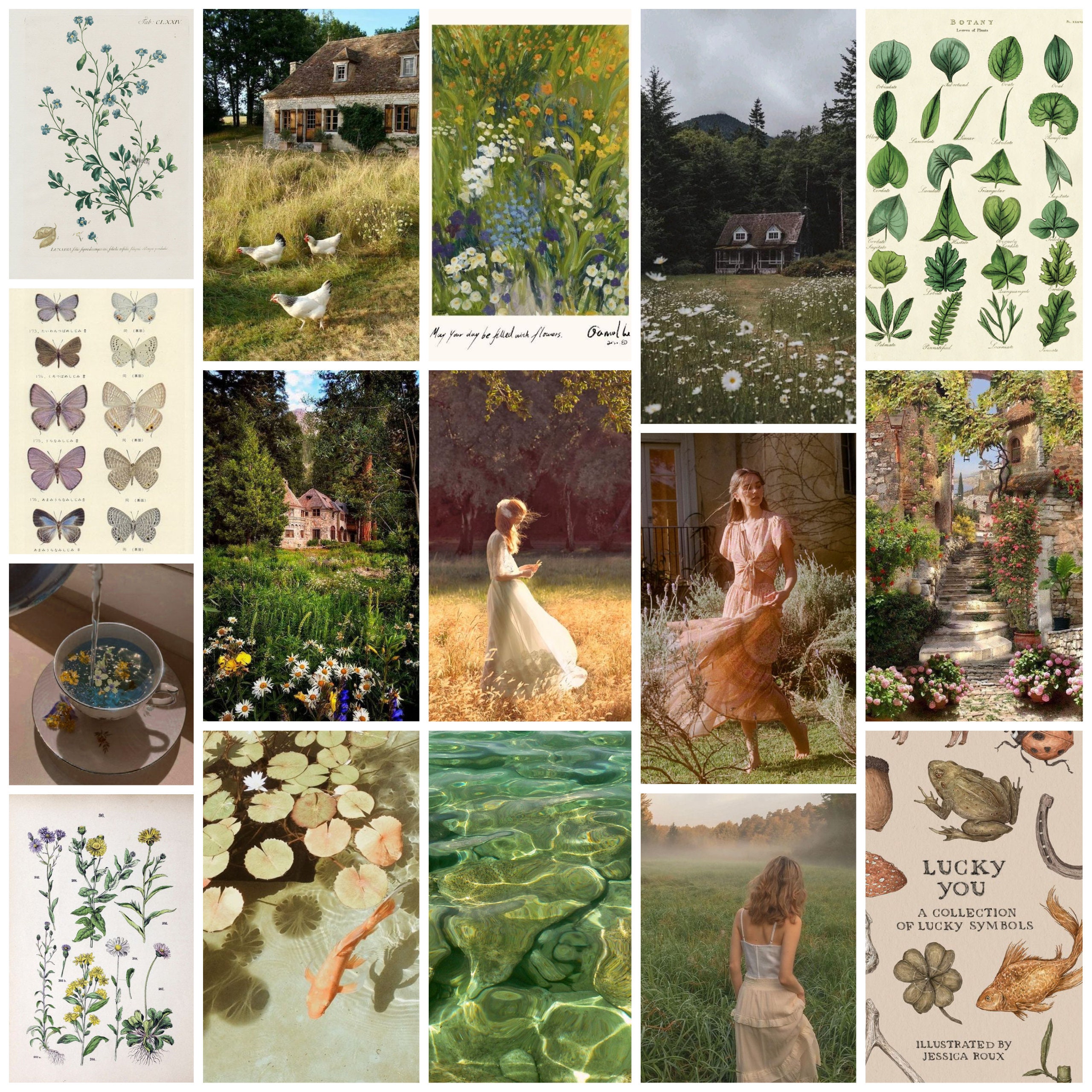 Cottagecore Wall Collage Kit Fairycore Botanic Room Deco Kit Etsy