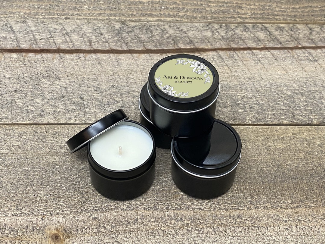 Custom Party Favor Candles - 4oz Black Tins Set of 10 Candles - Etsy