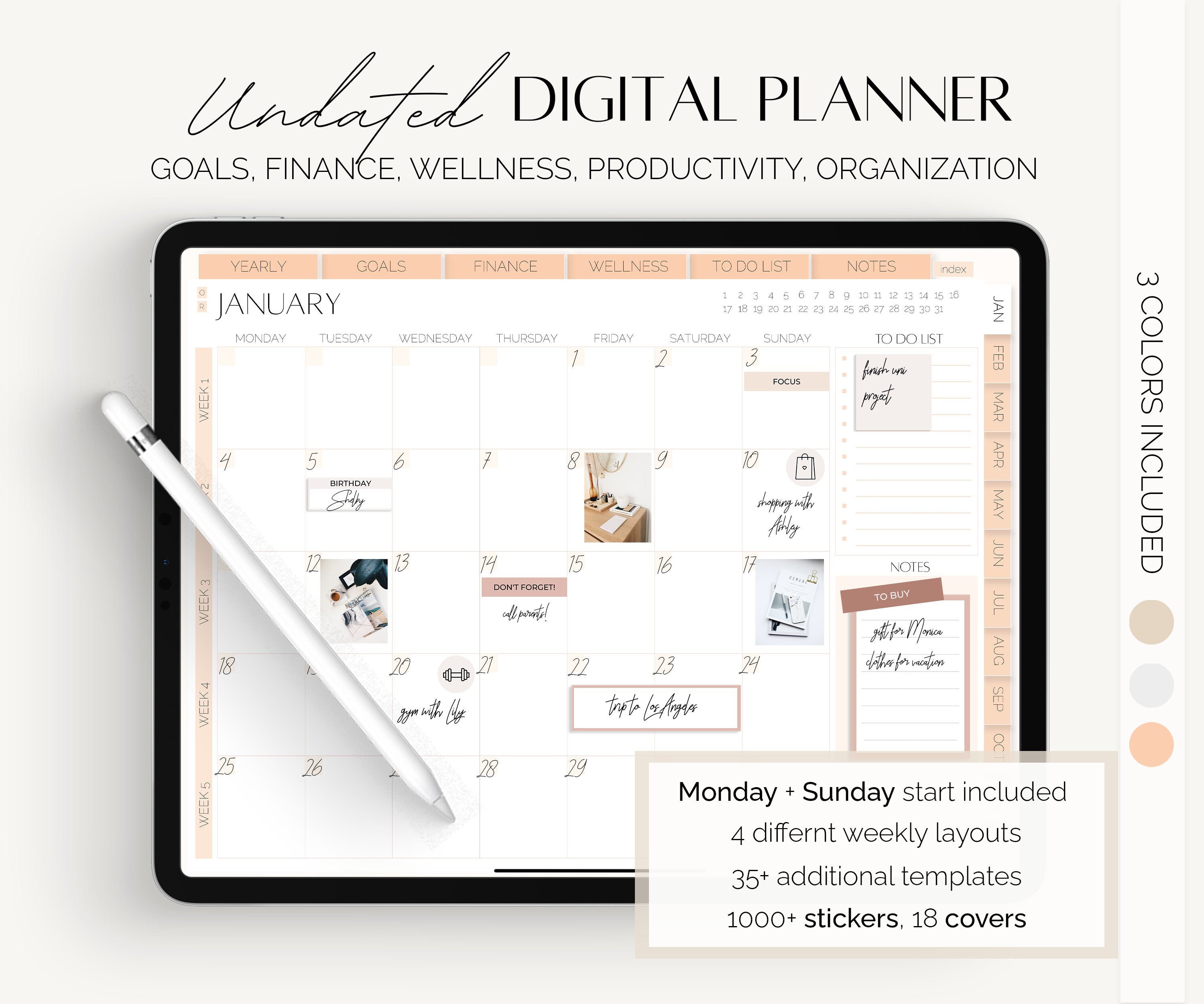 Calendars & Planners Paper Landscape view Pink Digital Planner Digital ...