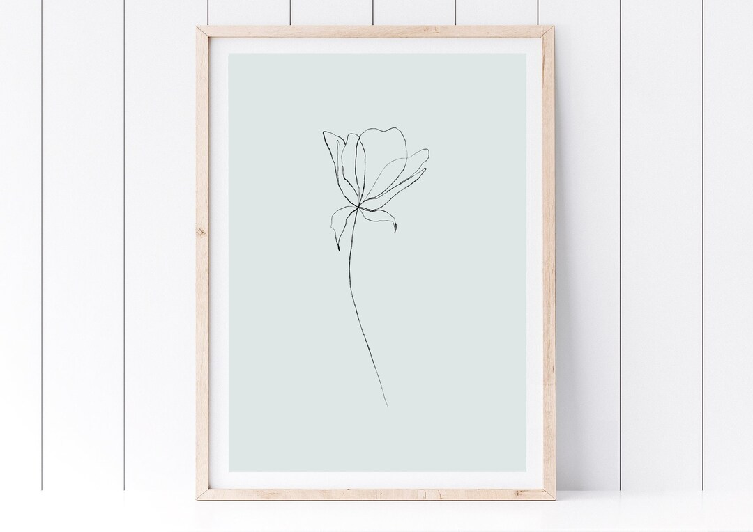 Light Blue Floral Line Art Powder Blue Flower Print Sky Blue - Etsy