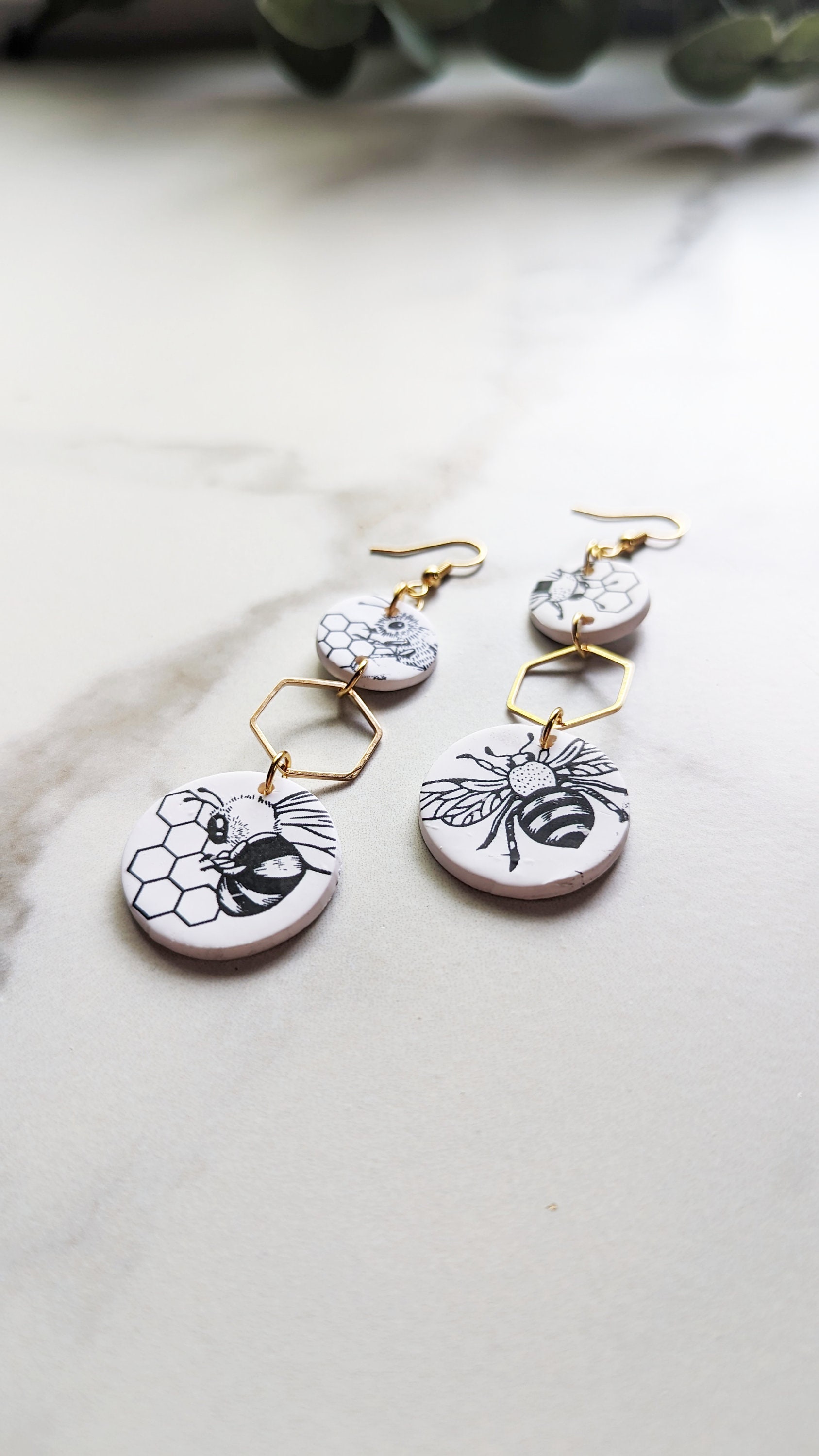 Neutral Bees Handmade Clay Boho Statement Dangle Earrings - Etsy